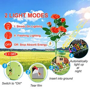 YWYWLED Solar Flower Lights Outdoor - Upgraded New Material Two Modes Realistic LED Solar Powered Waterproof Lights with 5 Roses, Solar Decorative Stake Lights for Garden (Orange, 1 Pack)