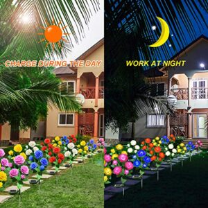 YWYWLED Solar Flower Lights Outdoor - Upgraded New Material Two Modes Realistic LED Solar Powered Waterproof Lights with 5 Roses, Solar Decorative Stake Lights for Garden (Orange, 1 Pack)