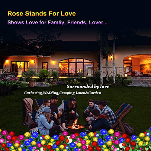 YWYWLED Solar Flower Lights Outdoor - Upgraded New Material Two Modes Realistic LED Solar Powered Waterproof Lights with 5 Roses, Solar Decorative Stake Lights for Garden (Orange, 1 Pack)