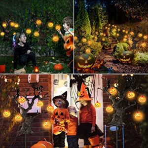 2 Pack Halloween Metal Pumpkin Yard Stakes Sign Lights, Halloween Yard Decorations with 6 Pumpkin Lights and 2 Iron Bats with 8 Modes, Halloween Pathway Lights for Lawn Garden Yard, Us Plug