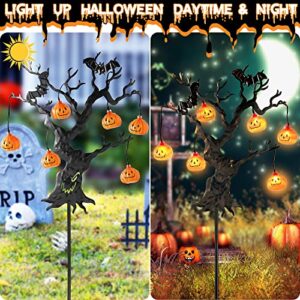 2 Pack Halloween Metal Pumpkin Yard Stakes Sign Lights, Halloween Yard Decorations with 6 Pumpkin Lights and 2 Iron Bats with 8 Modes, Halloween Pathway Lights for Lawn Garden Yard, Us Plug