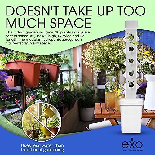 EXO Garden Hydroponic Growing System Vertical Tower - Vegetable Plant Tower Gift for Gardening Lover - Automate Aeroponics Mini Indoor Outdoor Home Grow Herb