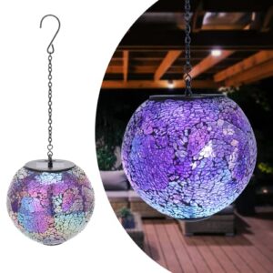 solar hanging lantern solar outdoor lanterns mosaic gazing ball outdoor hanging lights outdoor lights waterproof garden, patio, pathway & yard décor (purple)