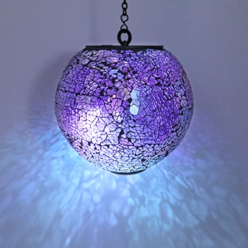 Solar Hanging Lantern Solar Outdoor Lanterns Mosaic Gazing Ball Outdoor Hanging Lights Outdoor Lights Waterproof Garden, Patio, Pathway & Yard Décor (Purple)