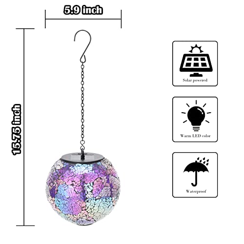 Solar Hanging Lantern Solar Outdoor Lanterns Mosaic Gazing Ball Outdoor Hanging Lights Outdoor Lights Waterproof Garden, Patio, Pathway & Yard Décor (Purple)