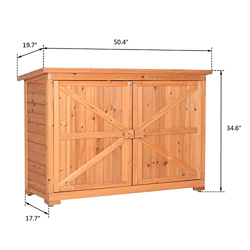 Double Doors Fir Wooden Garden Yard Shed Lockers Outdoor Storage Cabinet Unit Orange Red