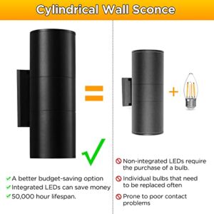 S SUNSBELL Modern Outdoor Porch Light, 2 Pack Exterior Light Fixture Aluminum Cylinder Up Down Wall Mount Light 6W, 3100K Wall Sconce IP65 Waterproof Warm White AC 85-265V for Corridor Garden