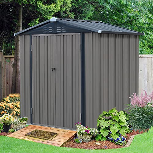 Outdoor Storage Sheds 6' x 4' Garden Storage House Utility Tool Shed for Lawn w/Lockable Door & Air Vent