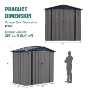 Outdoor Storage Sheds 6' x 4' Garden Storage House Utility Tool Shed for Lawn w/Lockable Door & Air Vent