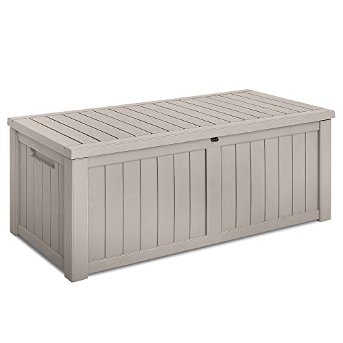 SereneLifeHome 120-Gallon Deck Storage Box - Waterproof Outdoor Large Resin,Garden Tools, Patio Furniture & Sports Equipment, Water-resistant, Weatherproof, Lock Included (SLSTBX60)