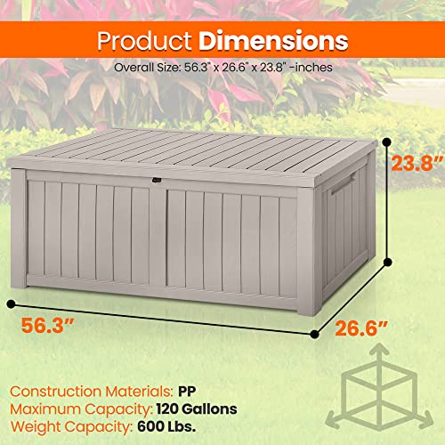 SereneLifeHome 120-Gallon Deck Storage Box - Waterproof Outdoor Large Resin,Garden Tools, Patio Furniture & Sports Equipment, Water-resistant, Weatherproof, Lock Included (SLSTBX60)