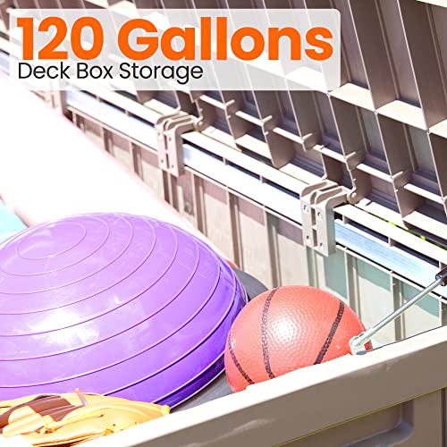 SereneLifeHome 120-Gallon Deck Storage Box - Waterproof Outdoor Large Resin,Garden Tools, Patio Furniture & Sports Equipment, Water-resistant, Weatherproof, Lock Included (SLSTBX60)