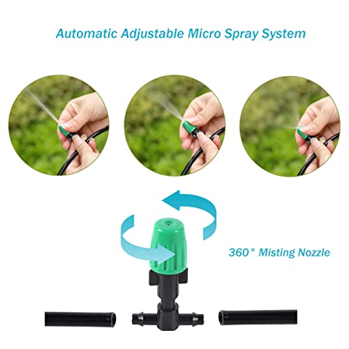 Garden Micro Spray Irrigation System,80 FT/25 M Mist Irrigation Kits with 1/4" Distribution Hose Adjustable Nozzle Emitters,Automatic Patio Misting Sprinkler Plant Watering System Barbed Fittings