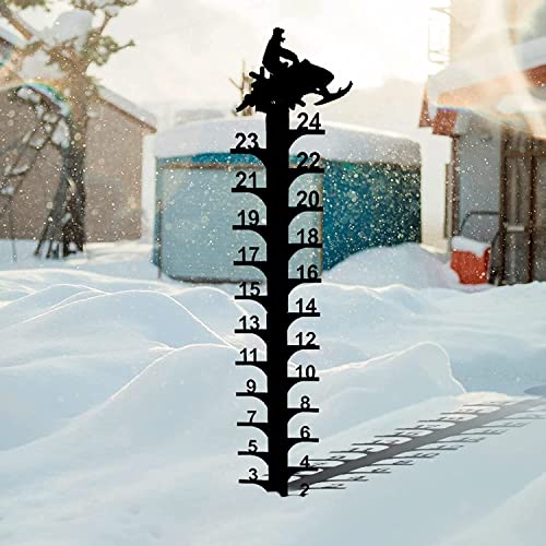 Gzcvba 24 Inch Iron Snow Gauge,Snow Measuring Stick Outdoor,Metal Snowflake Snowfall Snow & Rain Measuring Stick for Yard,Garden,Lawn (Toboggan)