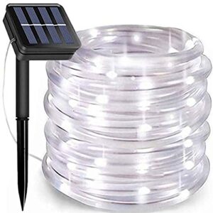 solar rope lights, 66 feet 200 led 8 modes solar rope string lights outdoor fairy lights rope waterproof tube lights with solar panel for outdoor indoor home decoration garden patio parties