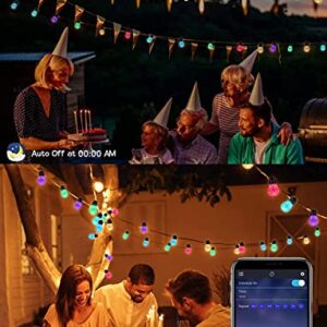 YSJ 49ft Outdoor String Lights for Outside, RGBW Patio Lights with App and Remote Control, IP66 Waterproof, Shatterproof, 8 Scene Modes, with 15 Dimmable LED Bulbs for Balcony, Cafe, Backyard, Garden