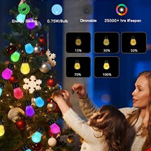 YSJ 49ft Outdoor String Lights for Outside, RGBW Patio Lights with App and Remote Control, IP66 Waterproof, Shatterproof, 8 Scene Modes, with 15 Dimmable LED Bulbs for Balcony, Cafe, Backyard, Garden