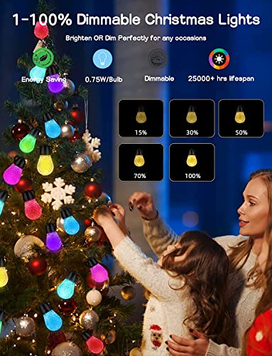 YSJ 49ft Outdoor String Lights for Outside, RGBW Patio Lights with App and Remote Control, IP66 Waterproof, Shatterproof, 8 Scene Modes, with 15 Dimmable LED Bulbs for Balcony, Cafe, Backyard, Garden