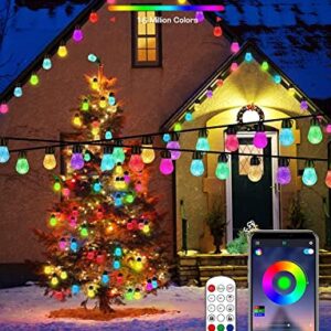 YSJ 49ft Outdoor String Lights for Outside, RGBW Patio Lights with App and Remote Control, IP66 Waterproof, Shatterproof, 8 Scene Modes, with 15 Dimmable LED Bulbs for Balcony, Cafe, Backyard, Garden