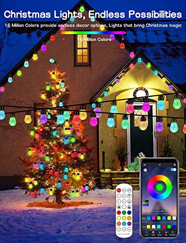 YSJ 49ft Outdoor String Lights for Outside, RGBW Patio Lights with App and Remote Control, IP66 Waterproof, Shatterproof, 8 Scene Modes, with 15 Dimmable LED Bulbs for Balcony, Cafe, Backyard, Garden