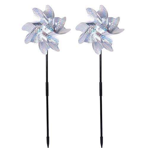 Hemoton 2pcs Garden Wind Spinners Bird Blinders Pinwheel Windmillw Anti- Bird Windmill Sparkly Holographic Pin Wheel Spinners Outdoor Decorations for Yard Lawns Patios