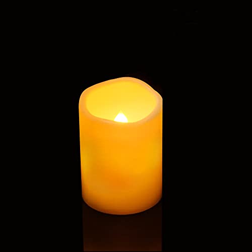 Waterproof Outdoor Battery Operated Flameless Candles with Cycling Timer, Realistic Flickering Plastic Fake Electric LED Pillar Lights for Garden Wedding Party Halloween Christmas Decor 3x4 Inches