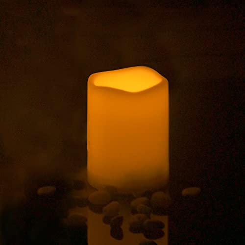 Waterproof Outdoor Battery Operated Flameless Candles with Cycling Timer, Realistic Flickering Plastic Fake Electric LED Pillar Lights for Garden Wedding Party Halloween Christmas Decor 3x4 Inches