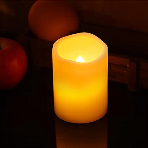 Waterproof Outdoor Battery Operated Flameless Candles with Cycling Timer, Realistic Flickering Plastic Fake Electric LED Pillar Lights for Garden Wedding Party Halloween Christmas Decor 3x4 Inches