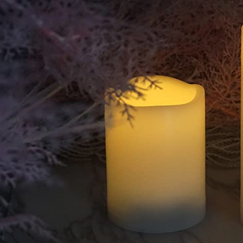 Waterproof Outdoor Battery Operated Flameless Candles with Cycling Timer, Realistic Flickering Plastic Fake Electric LED Pillar Lights for Garden Wedding Party Halloween Christmas Decor 3x4 Inches