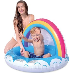 rainbow blow up kiddie pool inflatable mini swimming pool water baby shade beach tent pool 37″ x 26″ portable wading pool with canopy for outdoor backyard for kids toddler