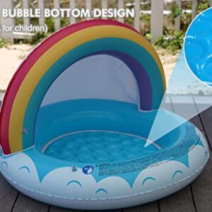 Rainbow Blow up Kiddie Pool Inflatable Mini Swimming Pool Water Baby Shade Beach Tent Pool 37" X 26" Portable Wading Pool with Canopy for Outdoor Backyard for Kids Toddler