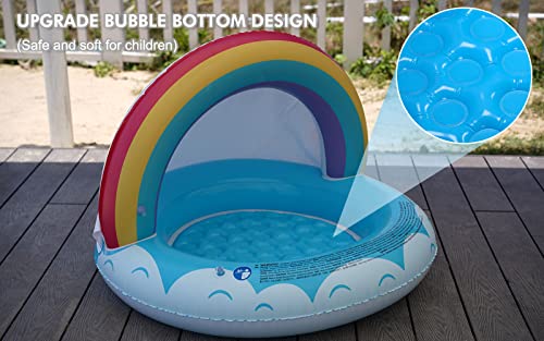 Rainbow Blow up Kiddie Pool Inflatable Mini Swimming Pool Water Baby Shade Beach Tent Pool 37" X 26" Portable Wading Pool with Canopy for Outdoor Backyard for Kids Toddler