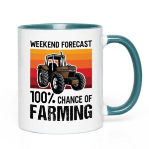 bubble hugs farmer birthday two tone green edition coffee mug 11oz – forecast farming – dry farming farm ranch market garden agricultural seed drill acre hay tractor farmer crops