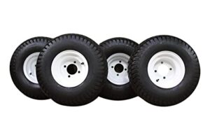 (set of 4) white steel wheels with 18×9.50-8 4 ply turf tires for golf cart and lawn and garden equipment