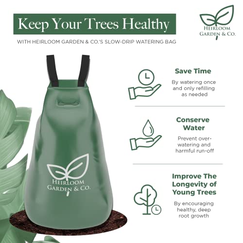 Heirloom Garden & Co 20 Gallon Tree Watering Bag to Conserve Water Slow Release Tree Watering Bag PVC Tree Bags w/ Robust Durable Zipper Reusable & Easily Fold Drip Irrigation Bag for Trees