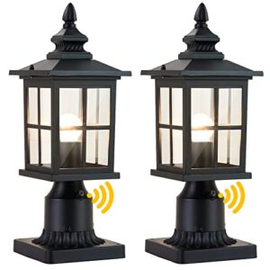 gydz outdoor dusk to dawn post light, outdoor lamp post light fixture, exterior pier light post mount light head with clear glass for garden, matte black, 2 pack