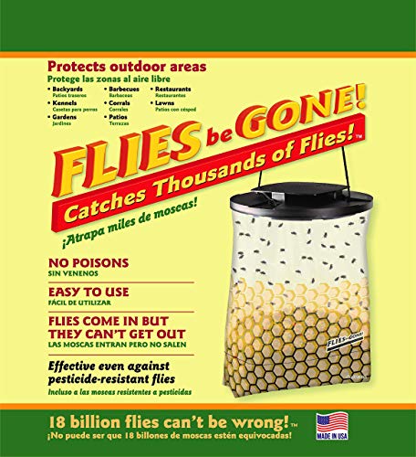 Flies Be Gone Fly Trap - Disposable Non Toxic Fly Catcher - Made in USA - Natural Bait Trap for Patios, Ranches. Easy to Use Outdoor Fly Traps, Keeps Flies from Coming Indoors (2 Pack)