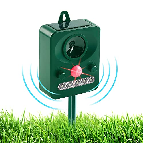 Solar Animal Repeller, Ultrasonic Mole Repellent Outdoor Animal Deterrent Devices with Motion Sensor and Flashing Lights, Protect Your Garden Away from