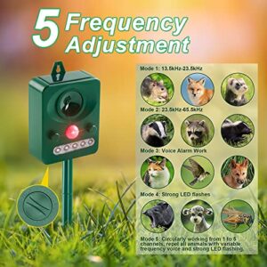 Solar Animal Repeller, Ultrasonic Mole Repellent Outdoor Animal Deterrent Devices with Motion Sensor and Flashing Lights, Protect Your Garden Away from