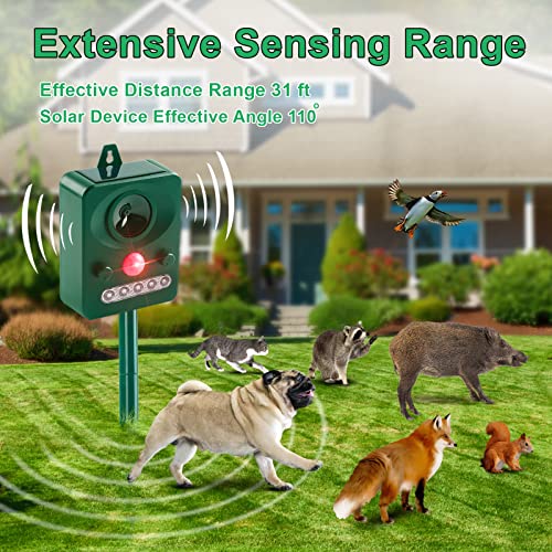 Solar Animal Repeller, Ultrasonic Mole Repellent Outdoor Animal Deterrent Devices with Motion Sensor and Flashing Lights, Protect Your Garden Away from