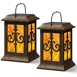 solar lantern outdoor hanging lanterns – rgbing solar lanterns outdoor waterproof with clips and ground stake, flickering led solar lanterns garden lanterns for outdoor, patio, porch (2 packs)