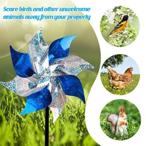 Hausse 10 Pack Reflective Pinwheels, Extra Sparkly Pinwheel, Bird Repellent Devices Deterrent to Scare Birds Away from Yard Patio Farm, Blue & Silver