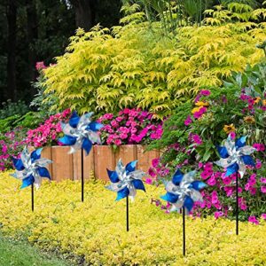 Hausse 10 Pack Reflective Pinwheels, Extra Sparkly Pinwheel, Bird Repellent Devices Deterrent to Scare Birds Away from Yard Patio Farm, Blue & Silver