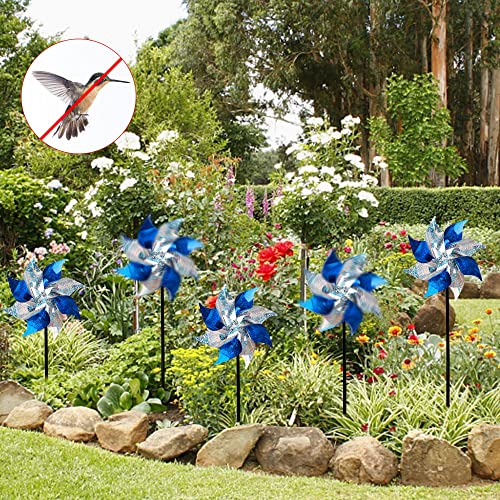 Hausse 10 Pack Reflective Pinwheels, Extra Sparkly Pinwheel, Bird Repellent Devices Deterrent to Scare Birds Away from Yard Patio Farm, Blue & Silver