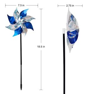 Hausse 10 Pack Reflective Pinwheels, Extra Sparkly Pinwheel, Bird Repellent Devices Deterrent to Scare Birds Away from Yard Patio Farm, Blue & Silver