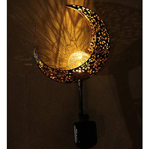 Starryfill Garden Solar Lights Outdoor Bronze Moon Crackle Glass Globe Stake Metal Lights Waterproof Warm White LED for Pathway Lawn Patio or Courtyard