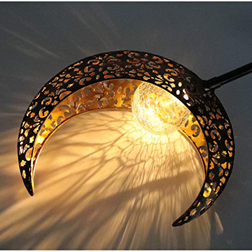 Starryfill Garden Solar Lights Outdoor Bronze Moon Crackle Glass Globe Stake Metal Lights Waterproof Warm White LED for Pathway Lawn Patio or Courtyard