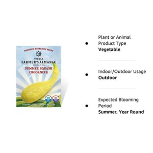 The Old Farmer's Almanac Heirloom Summer Squash Seeds (Yellow Crookneck) - Approx 70 Seeds - Non-GMO, Open Pollinated, USA Origin