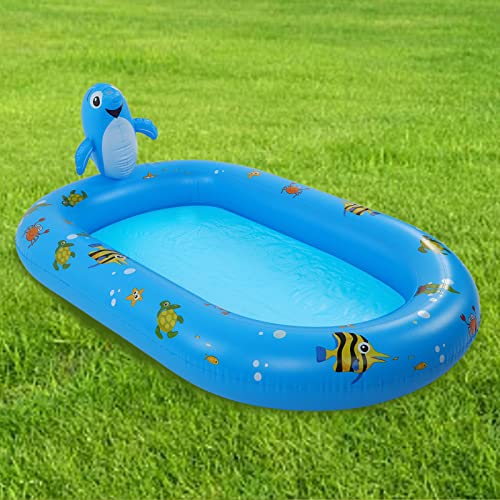 Inflatable Pool for Children Thick PVC Inflatable Swimming Pool Cute Fish Patterns Blow Up Kiddie Pool Sprinkler Summer Pool Toys for Outdoor Backyard, Garden 170 x 103 x 65cm