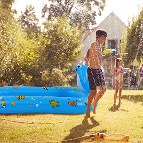 Inflatable Pool for Children Thick PVC Inflatable Swimming Pool Cute Fish Patterns Blow Up Kiddie Pool Sprinkler Summer Pool Toys for Outdoor Backyard, Garden 170 x 103 x 65cm